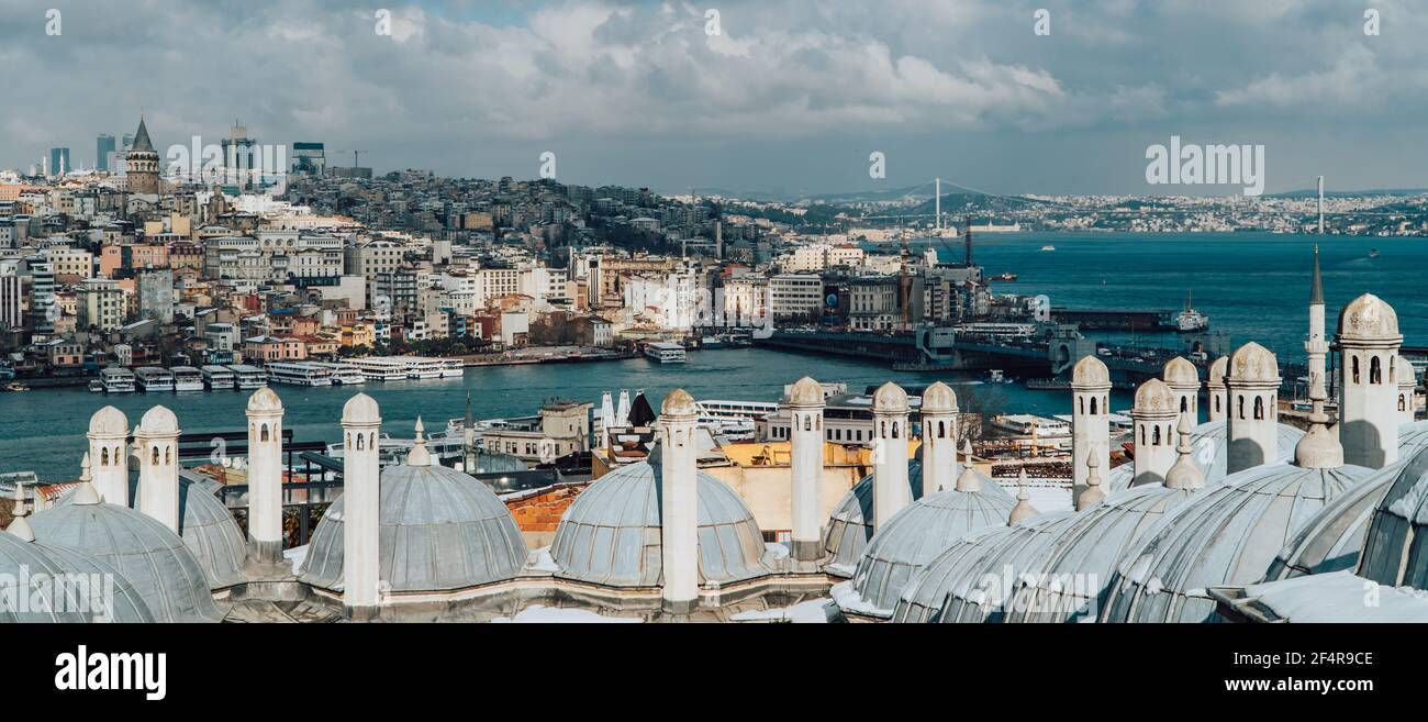 Istanbul, Turkey - February 17, 2021 - panoramic winter view of the ...