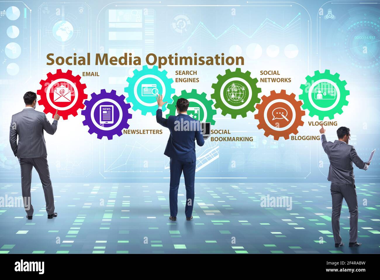 Social media optimisation concept with the businessman Stock Photo - Alamy