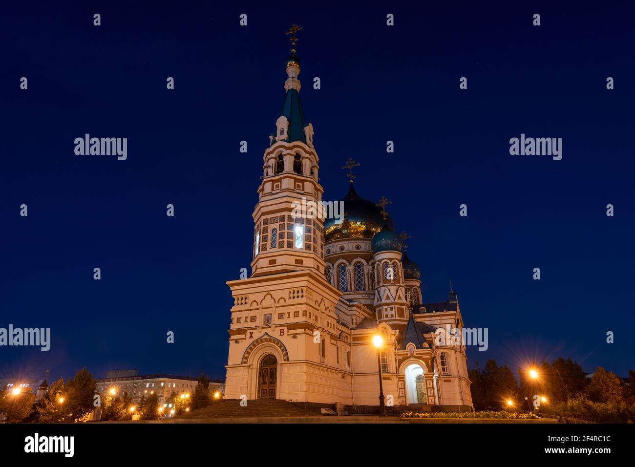 Omsk, Russia - September 13, 2019: Dormition Cathedral in Omsk at night ...