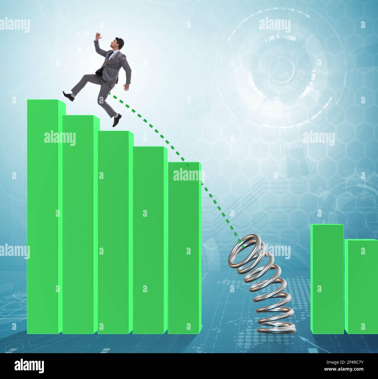 The business people jumping over bar charts Stock Photo - Alamy