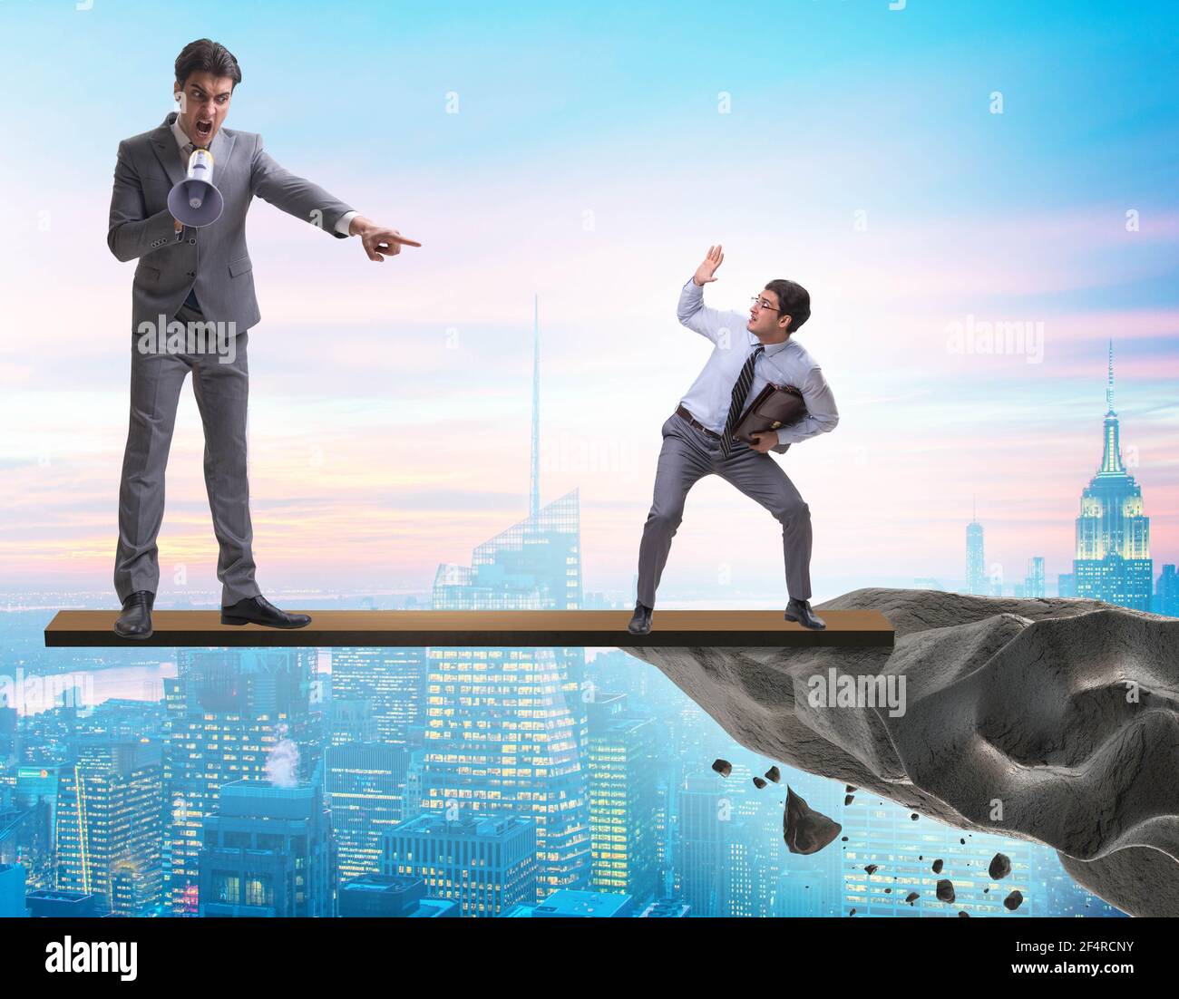 Angry unwise boss shouting and yelling at this important employee Stock ...