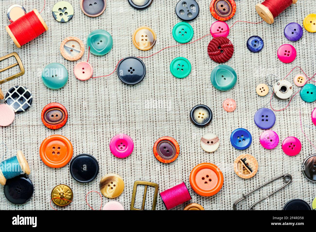 Set of buttons, threads and other sewing accessories.Tools for sewing ...
