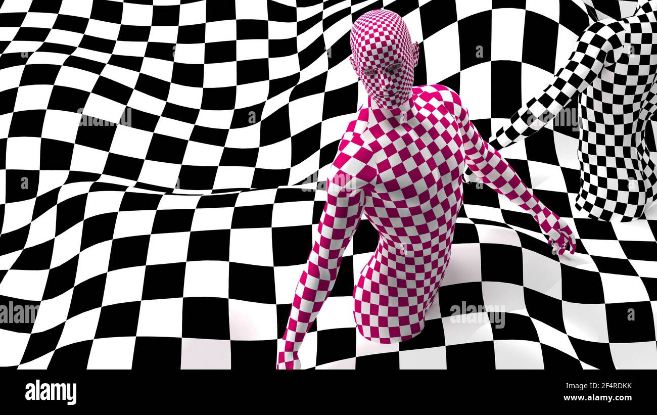 Checkered composition with Black end Red checkered people Stock Photo ...