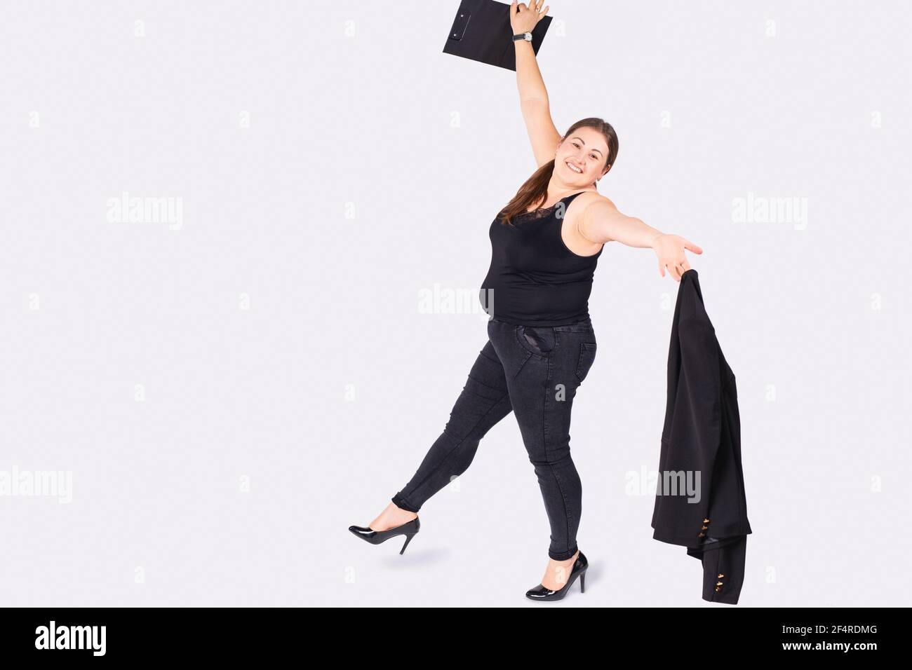 Body positive. Love your body. Happy plus size woman dance and active ...