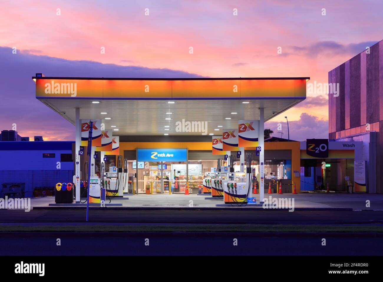 A Z Energy gas station on Cameron Road, Tauranga, New Zealand, lit up ...