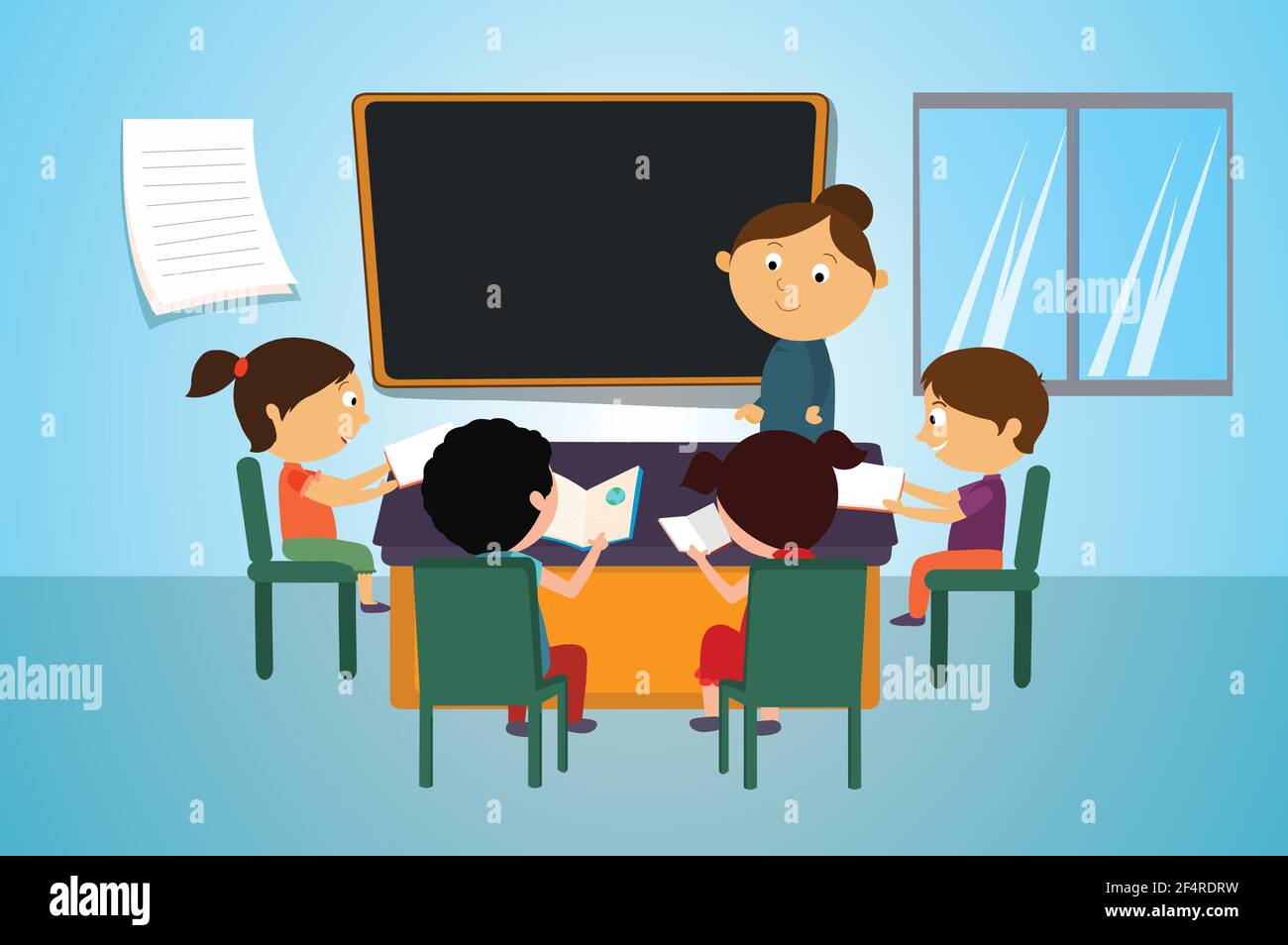 Teacher and students in class room vector illustration background Stock ...