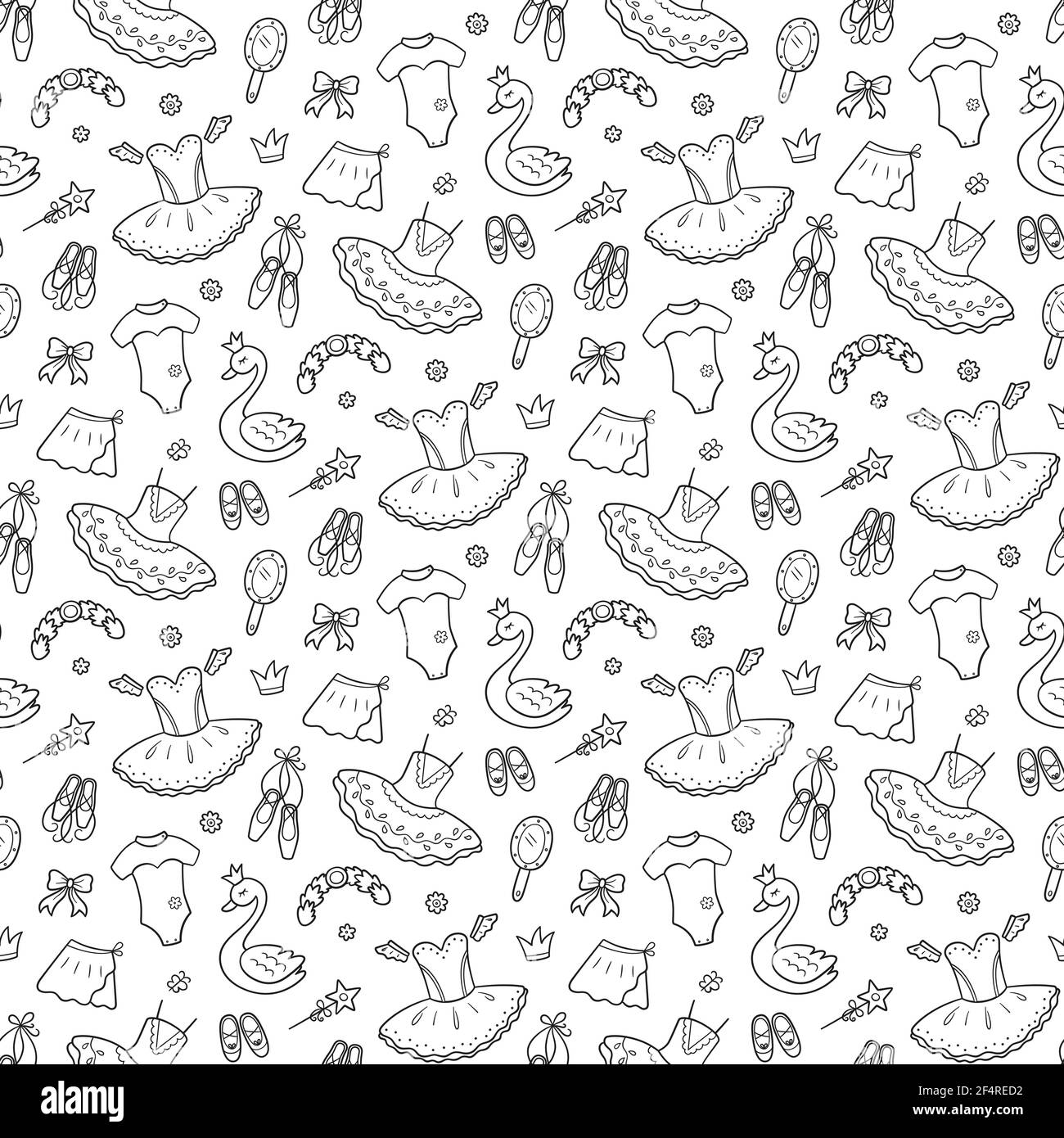 Seamless pattern for little ballerina with ballet accessories. Hand ...