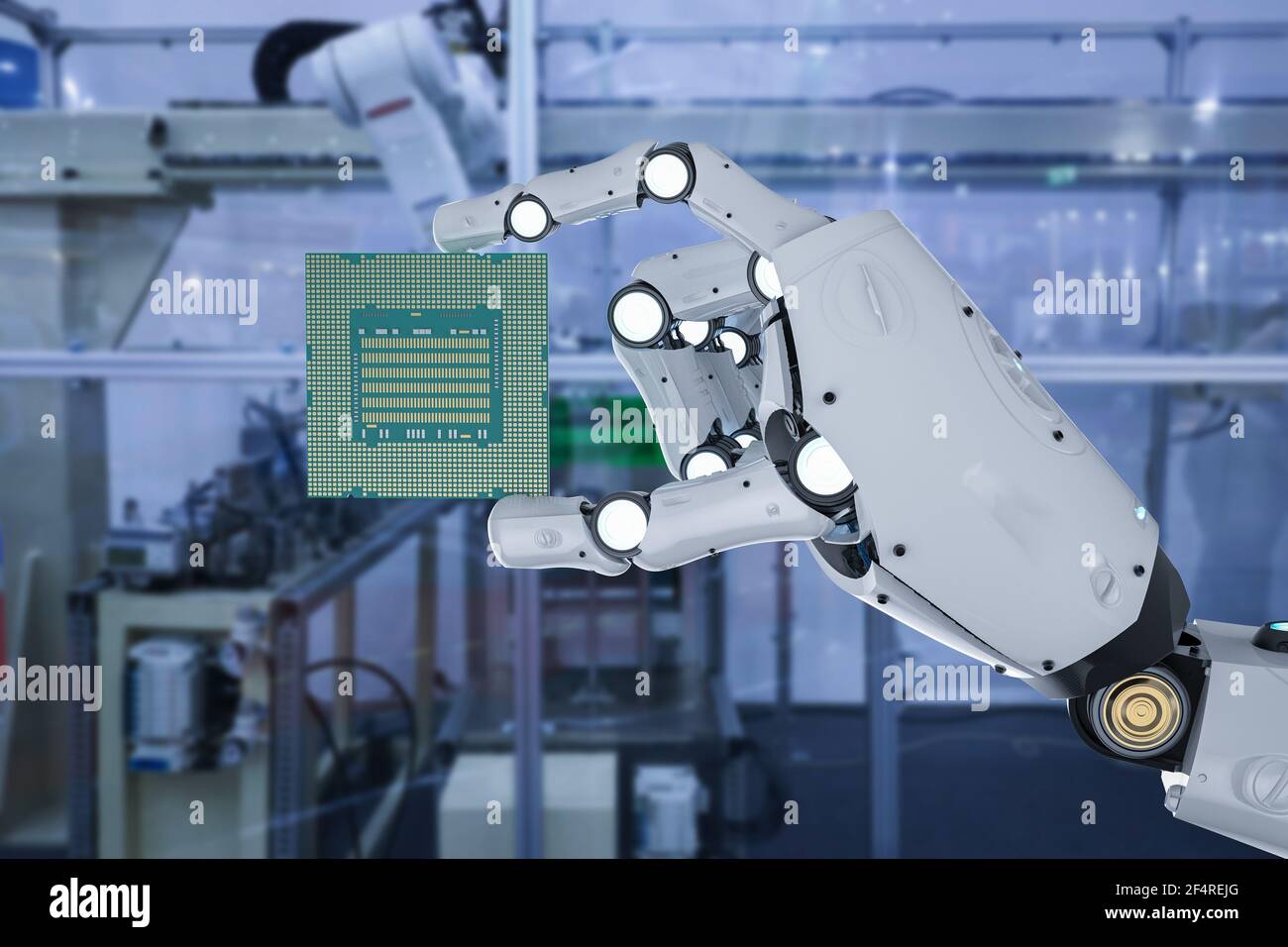 3d rendering robotic arm with chipset for semiconductor manufacturing ...