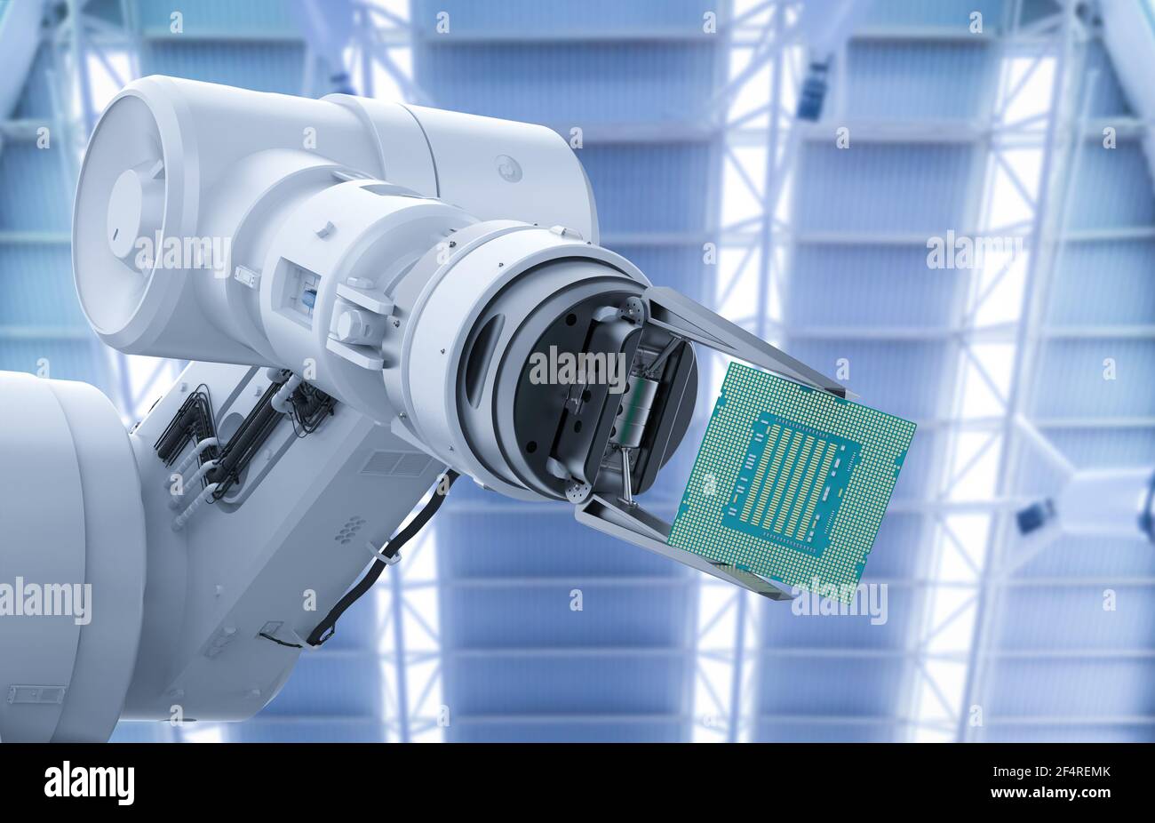 3d rendering robotic arm with chipset for semiconductor manufacturing ...