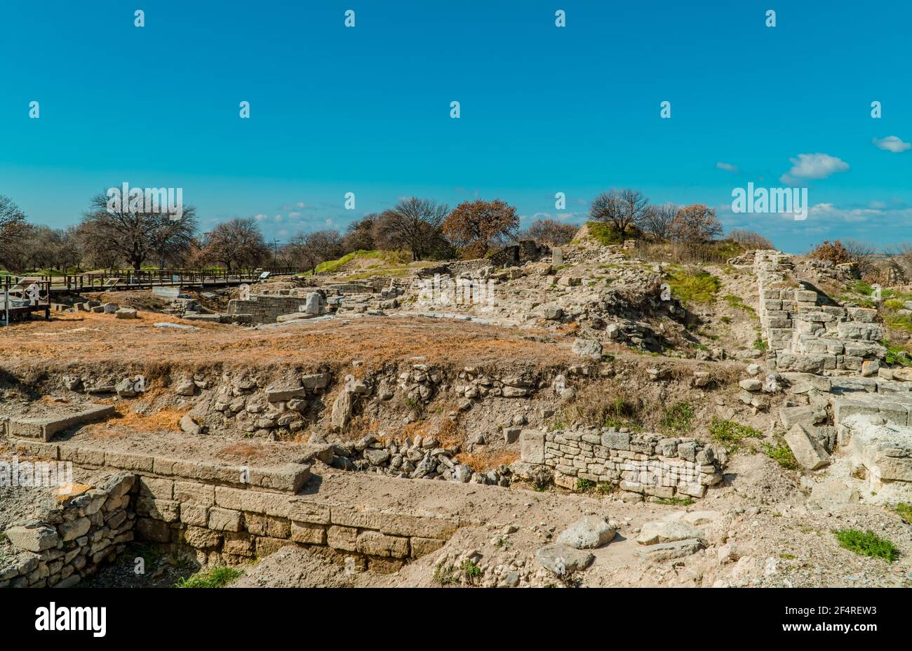 Walls, ruins and remains of the ancient Greek city of Troy in the ...