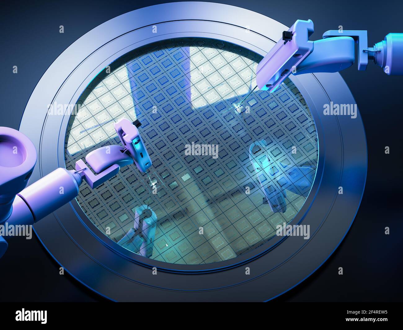 3d rendering robotic arms with silicon wafers for semiconductor manufacturing Stock Photo - Alamy