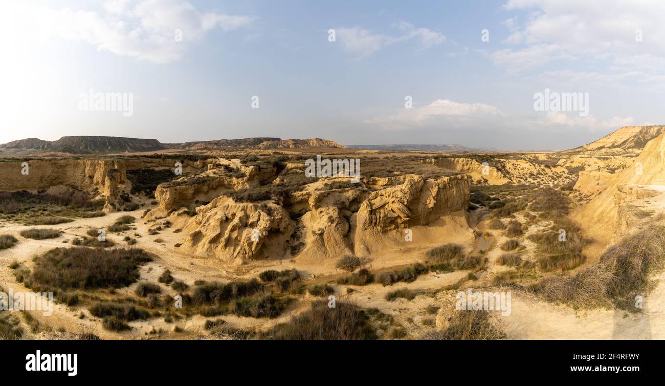 Wild and empty canyon lands and desert grasslands panorama landscape ...