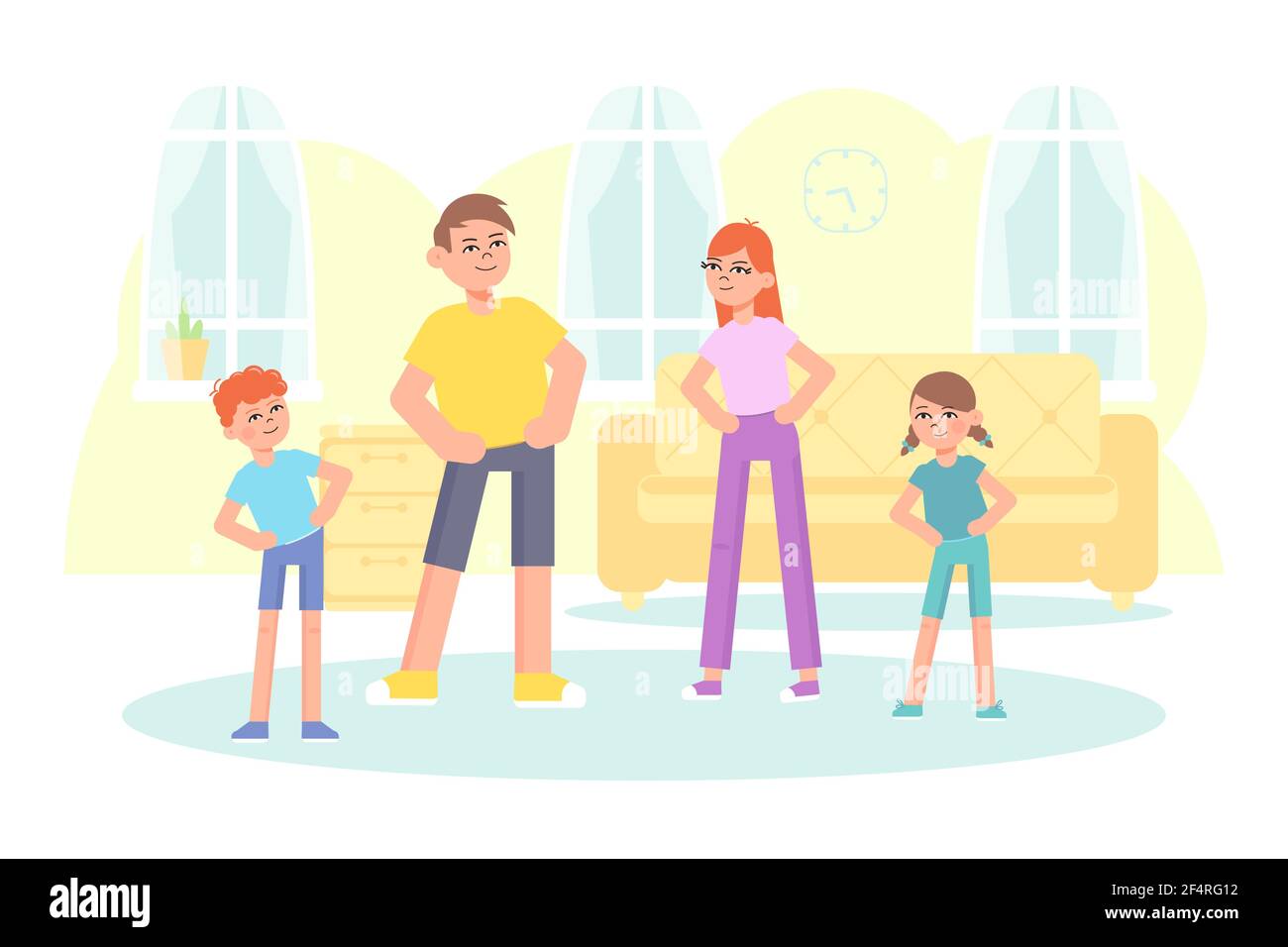 Happy family doing morning exercises at home Stock Vector Image & Art ...