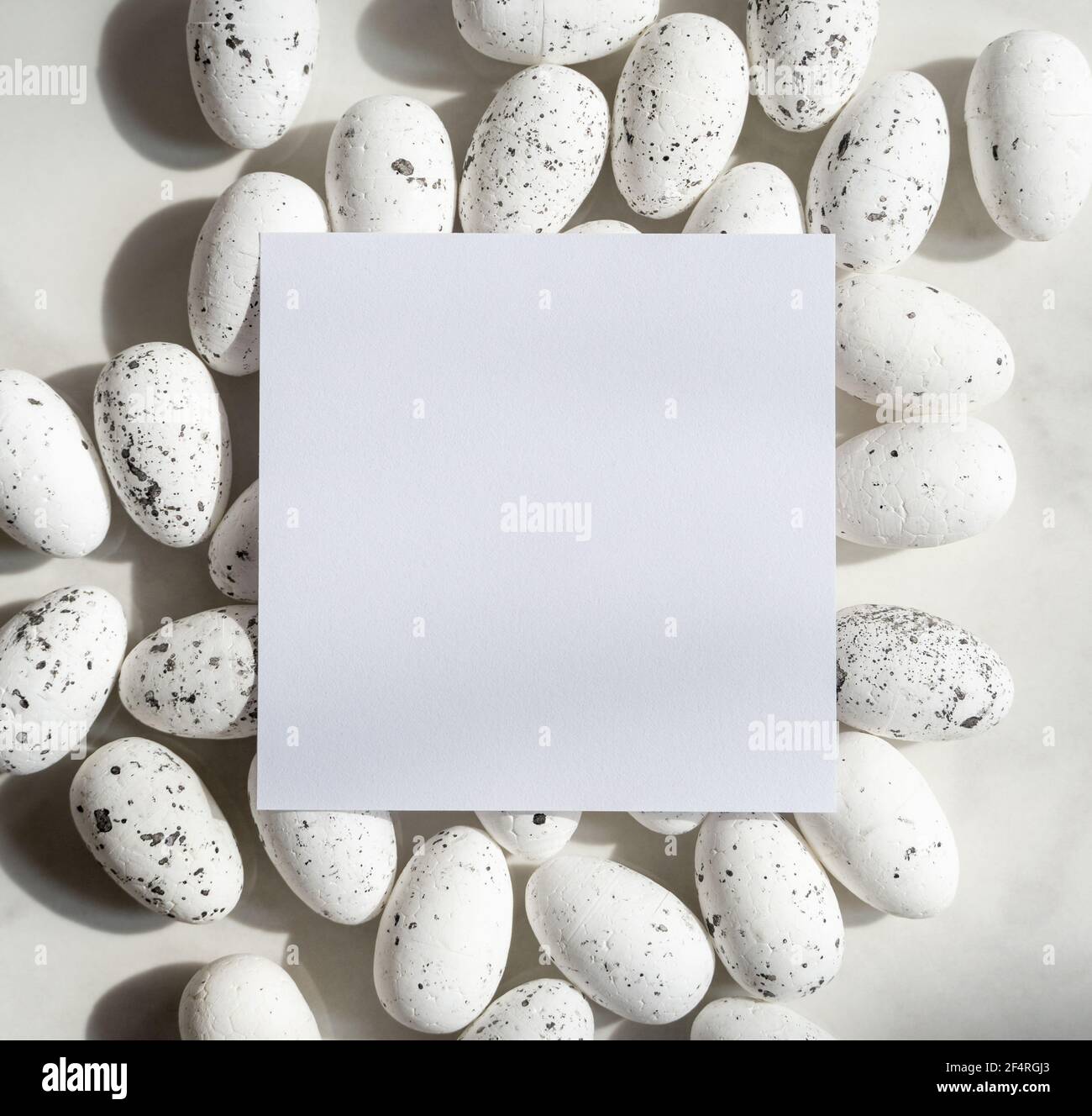 Easter white eggs with card to write text, space for text Stock Photo ...