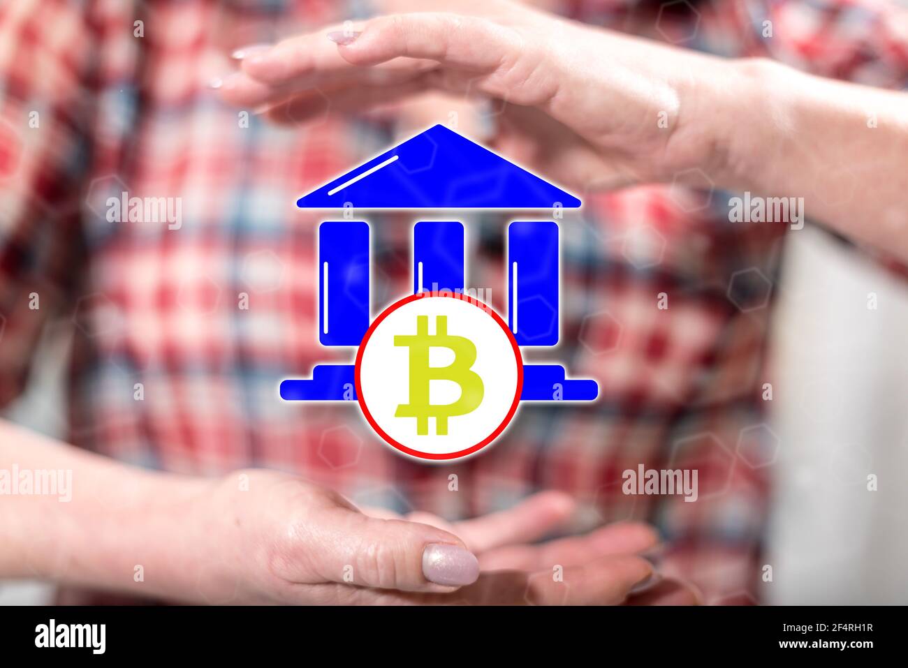 Bitcoin regulation concept between hands of a woman in background Stock ...