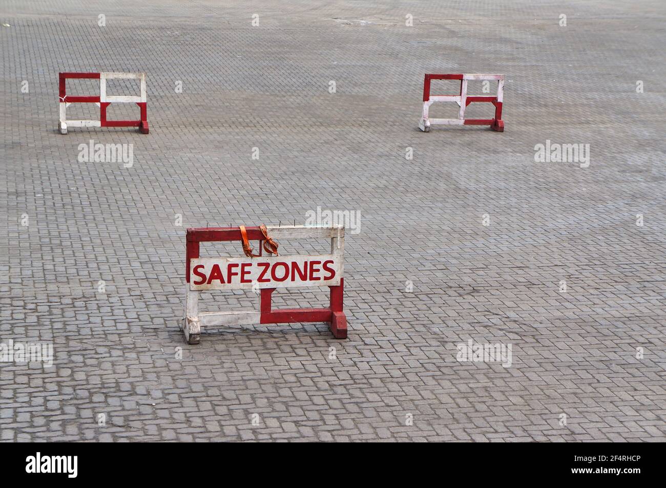 Safety zone sign on a dockyard. Protection and safety concept Stock ...