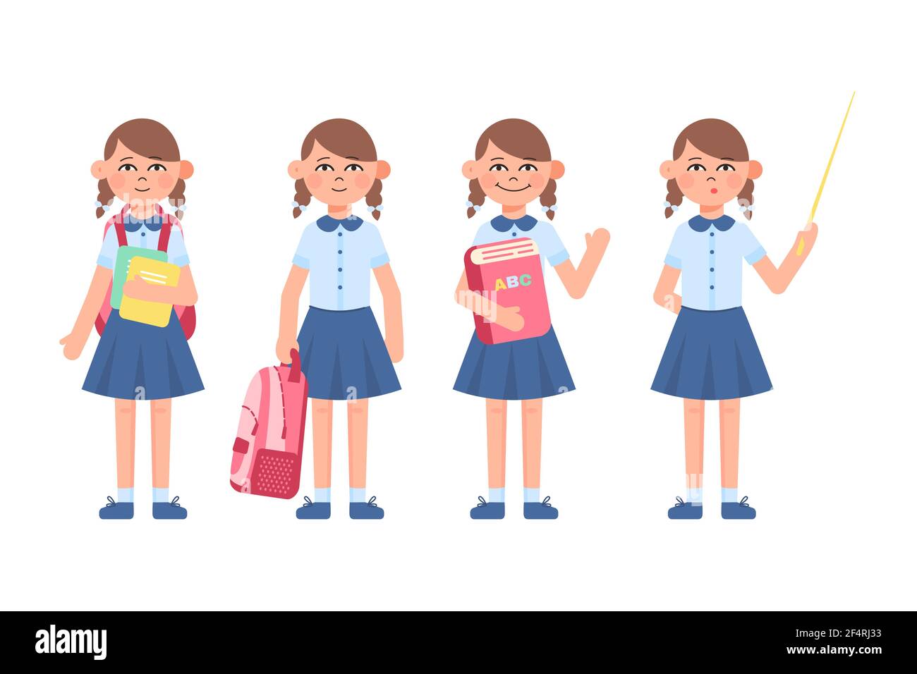 School girl character set isolated on white background Stock Vector ...