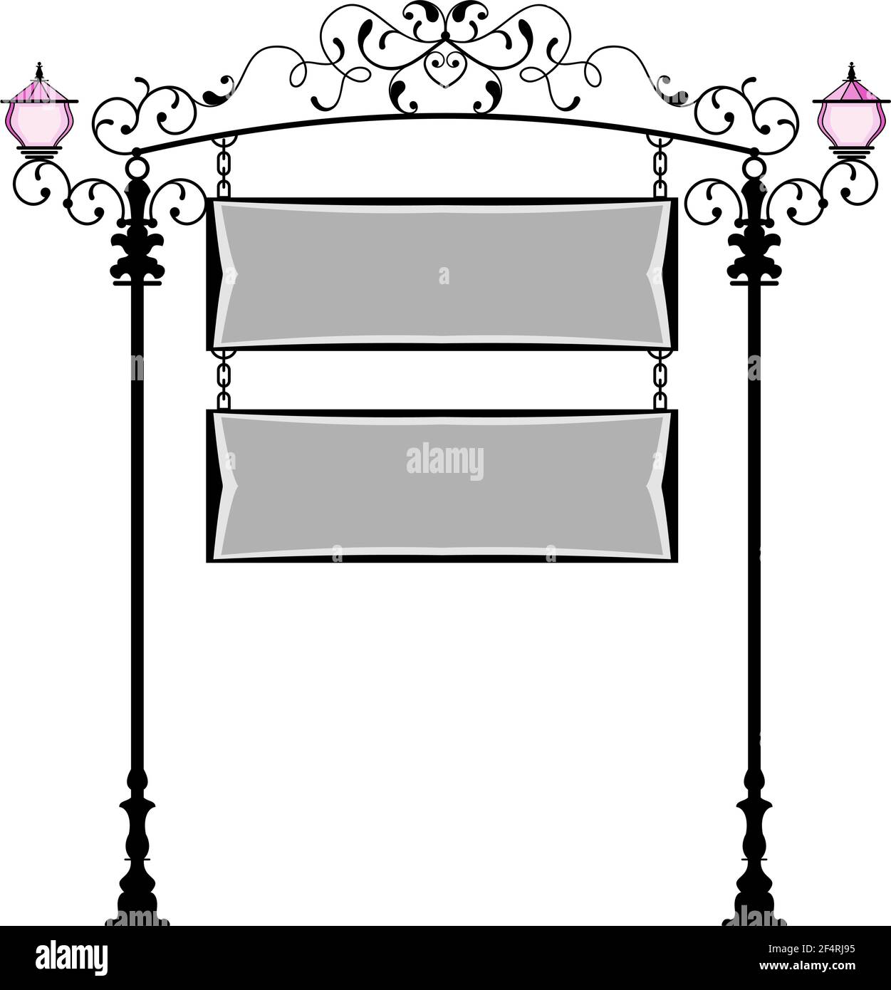 Wrought Iron Signage With Lamp, Lantern Vector Illustration Stock ...