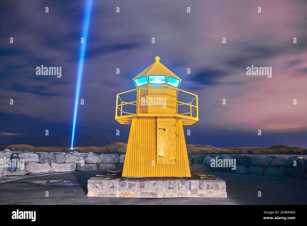 Lighthouse and Imagine Peace Tower on Videy island in Reykjavik at ...