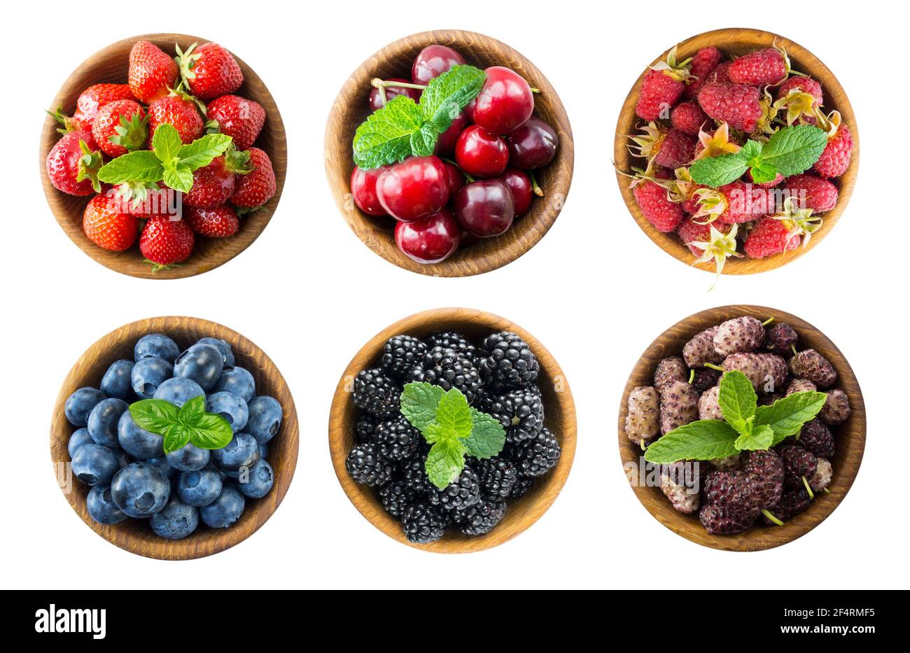 Berries and fruits isolated on white background. Collage of different ...