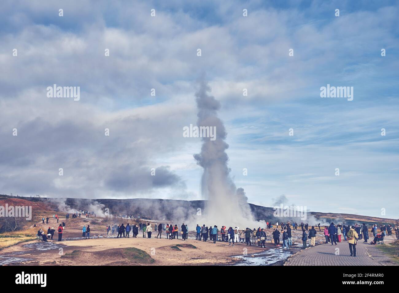 Geyser explosion in the Geysir park, Iceland Stock Photo - Alamy