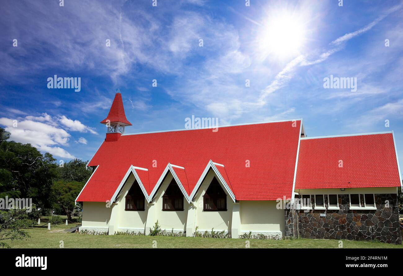 Church with red roof in Cap Malheureux, Mauritius island Stock Photo ...