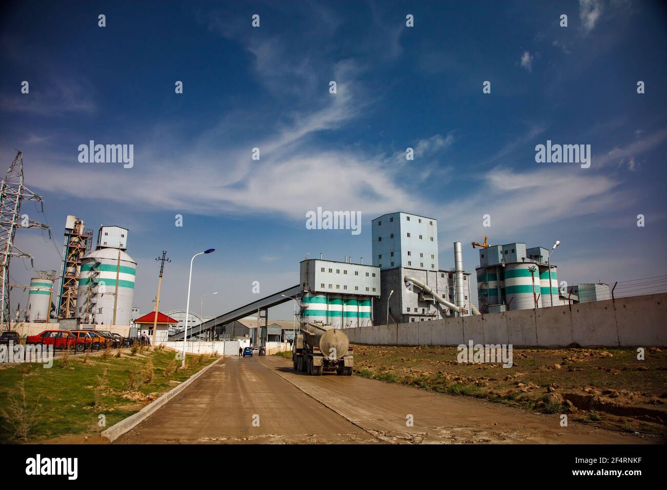 Standard Cement plant. Outside Panorama view. Silos and industrial ...