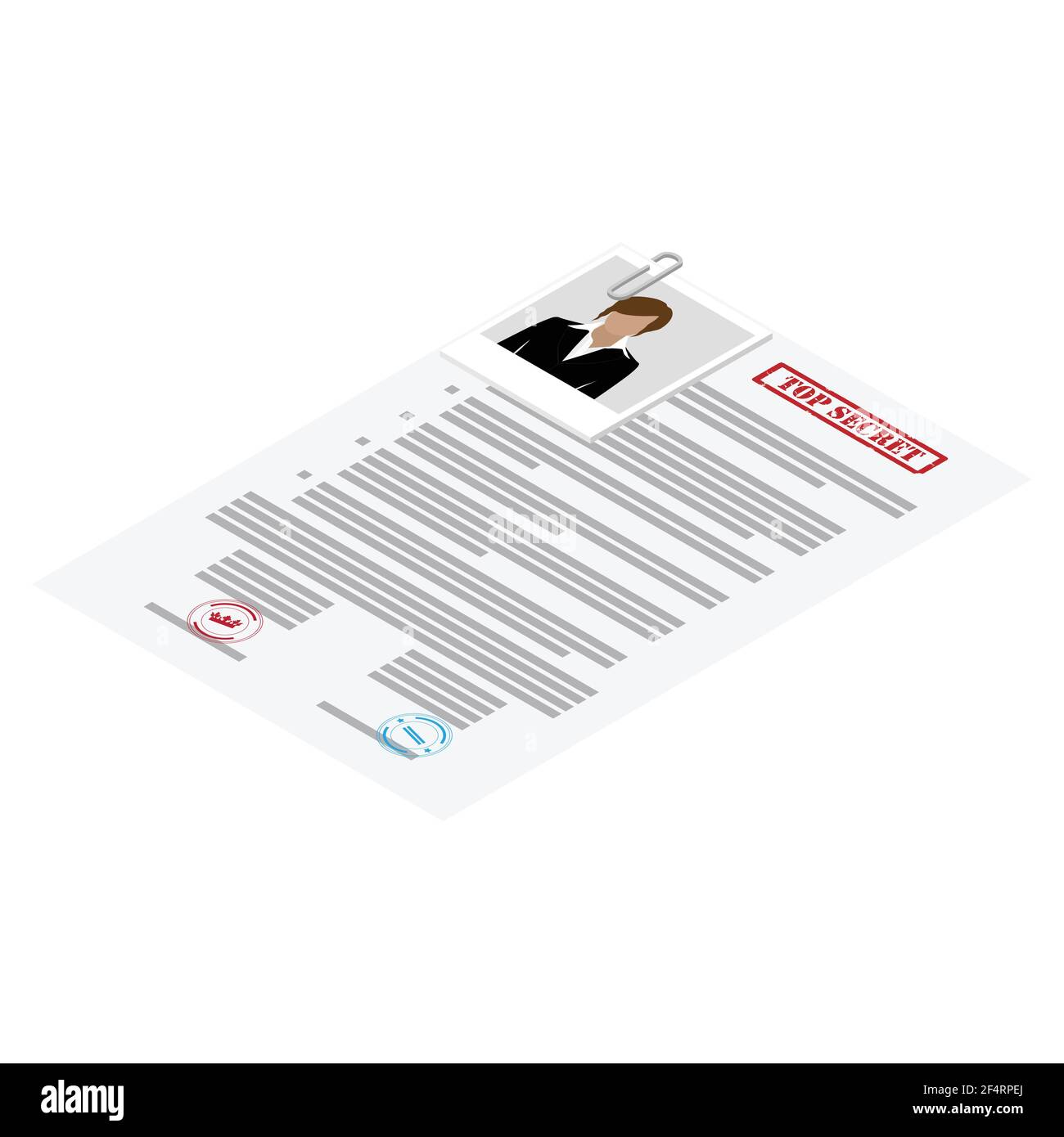 Files with top secret document isometric view isolated on white ...