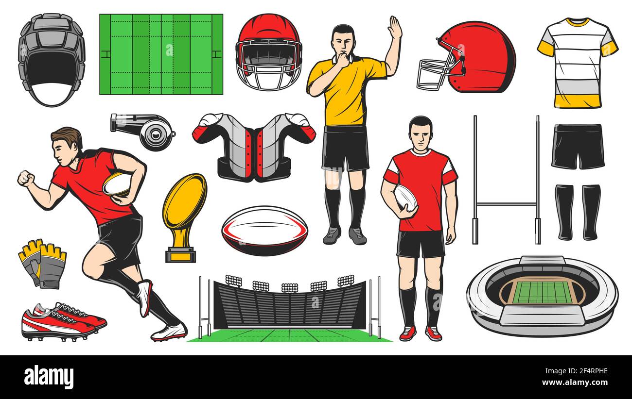 Rugby sport vector icons. American football game isolated signs ...