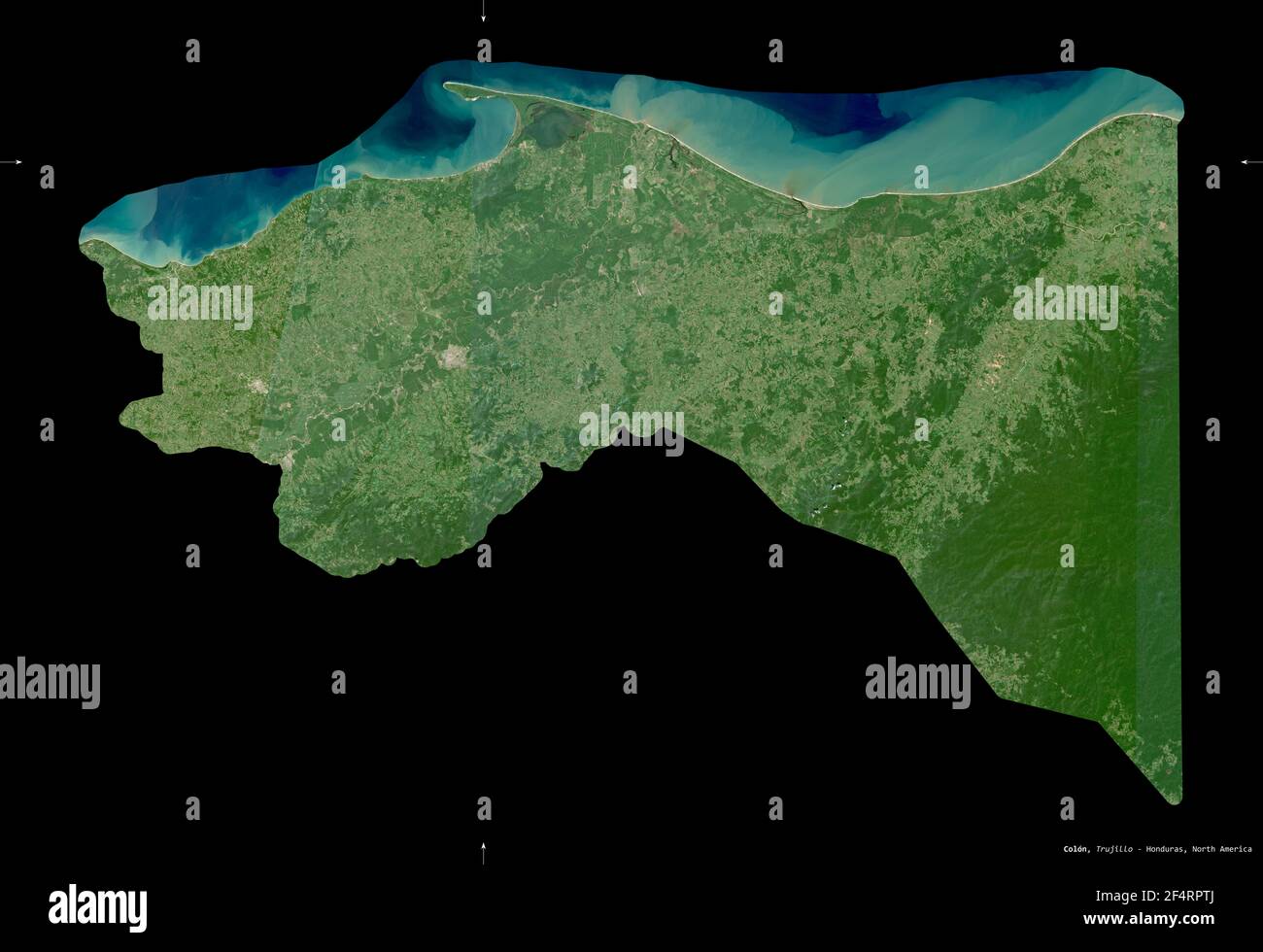 Colon, department of Honduras. Sentinel-2 satellite imagery. Shape ...