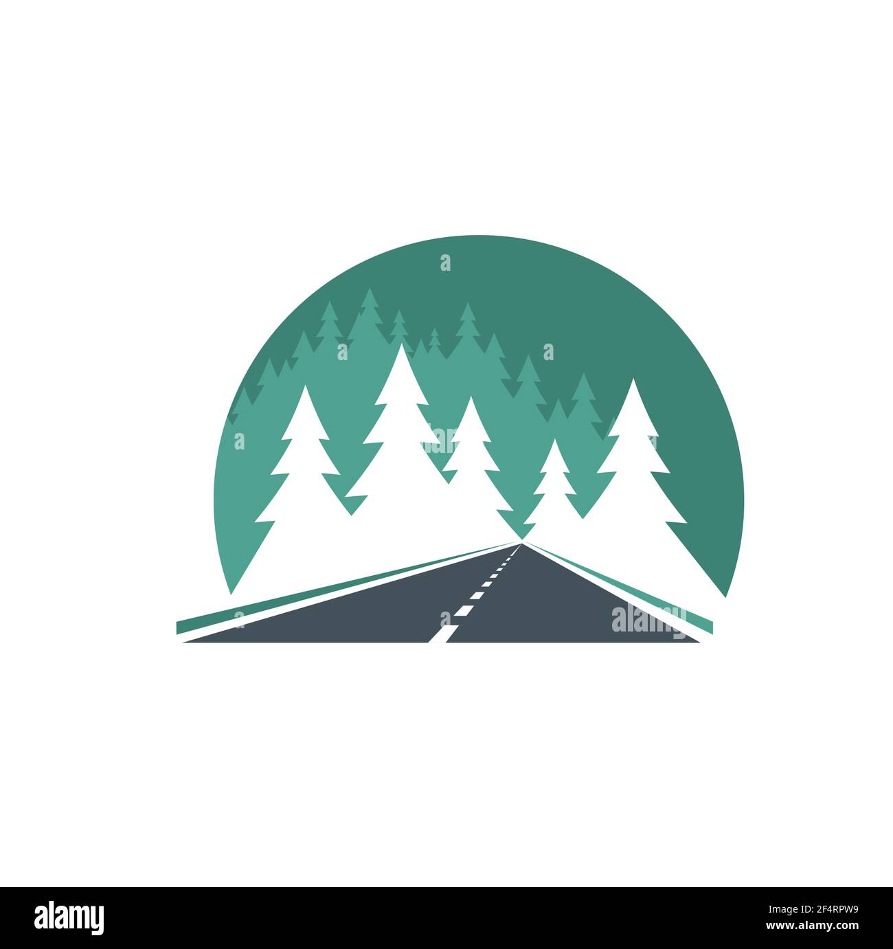 Road icon, highway in green forest, way or traffic route, vector. Road ...