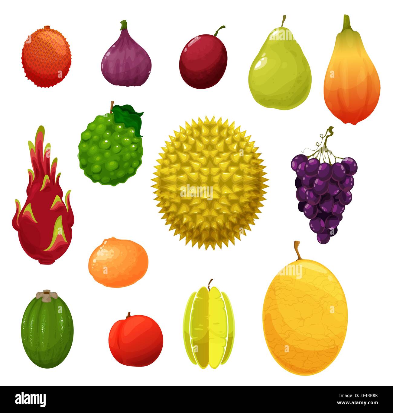 Fruits icons, tropical exotic and farm garden harvest, vector. Apple ...