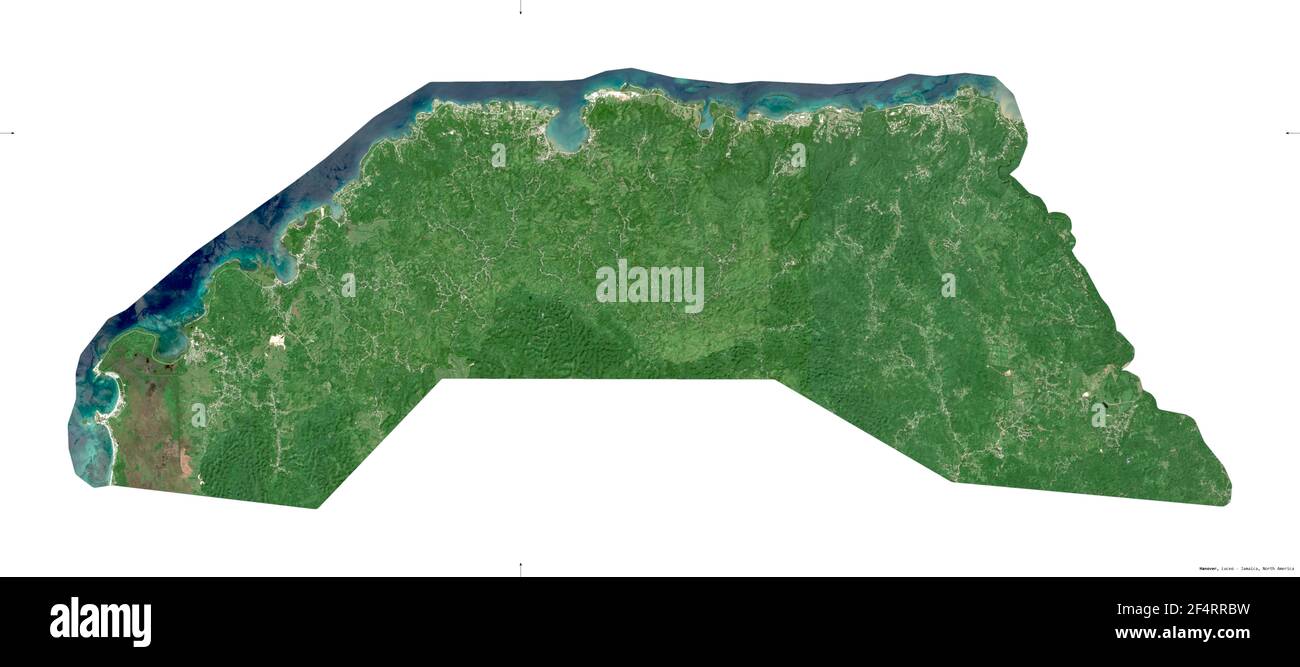 Hanover, parish of Jamaica. Sentinel-2 satellite imagery. Shape ...