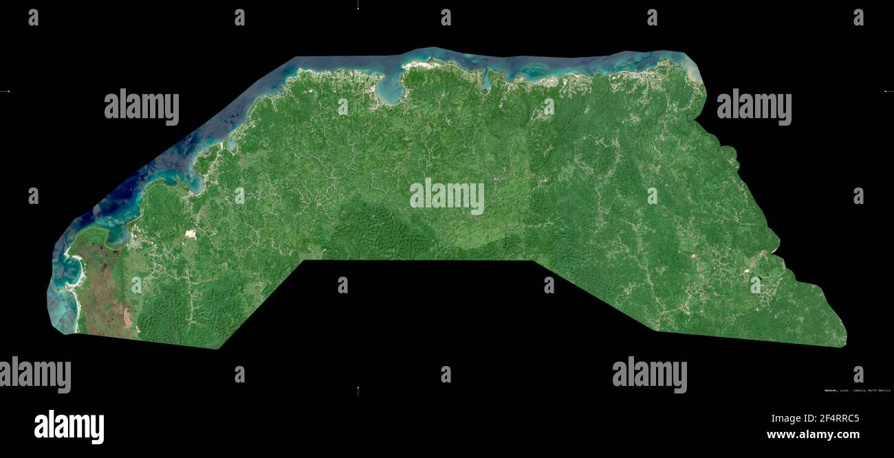 Hanover, parish of Jamaica. Sentinel-2 satellite imagery. Shape ...