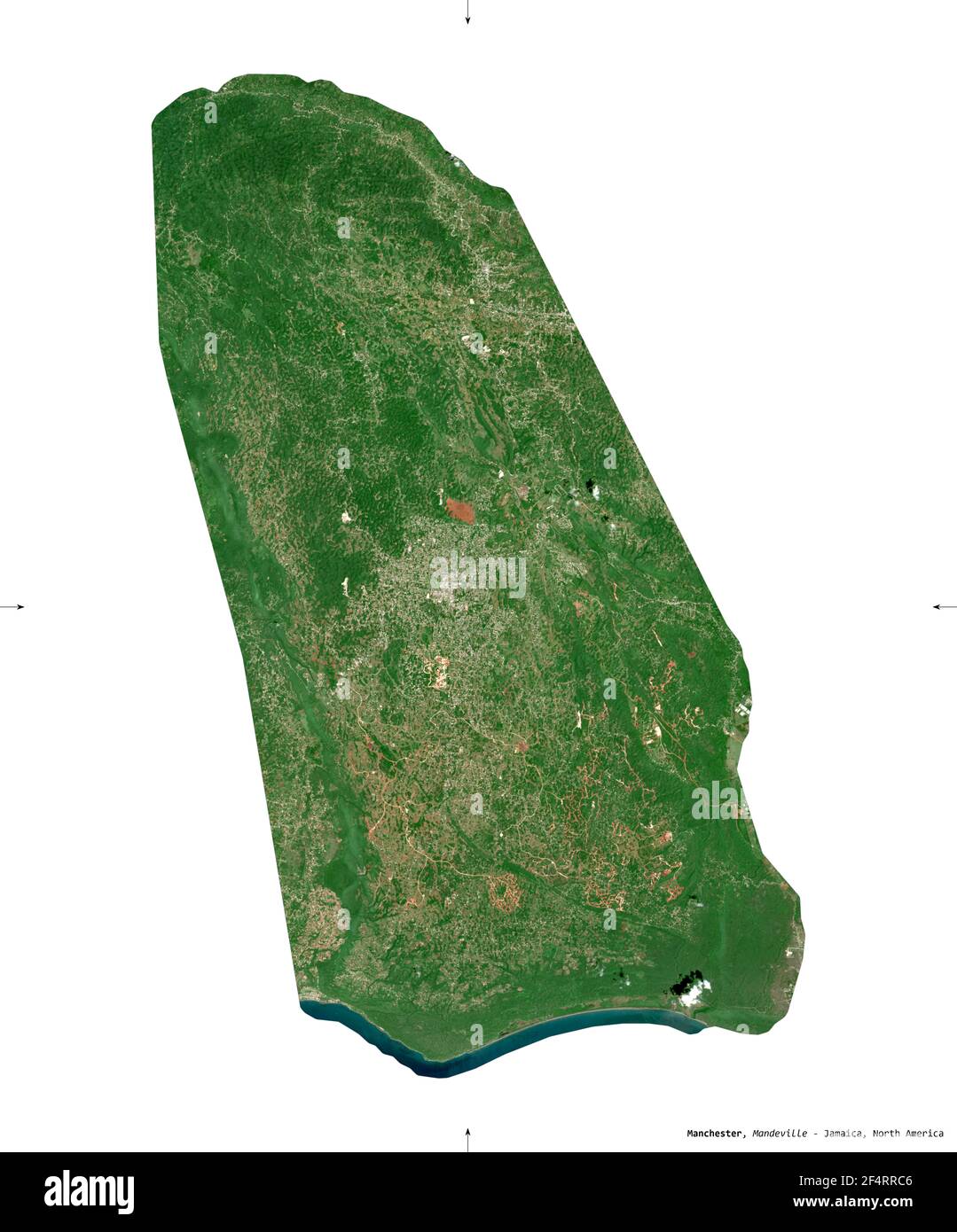 Manchester, parish of Jamaica. Sentinel-2 satellite imagery. Shape ...