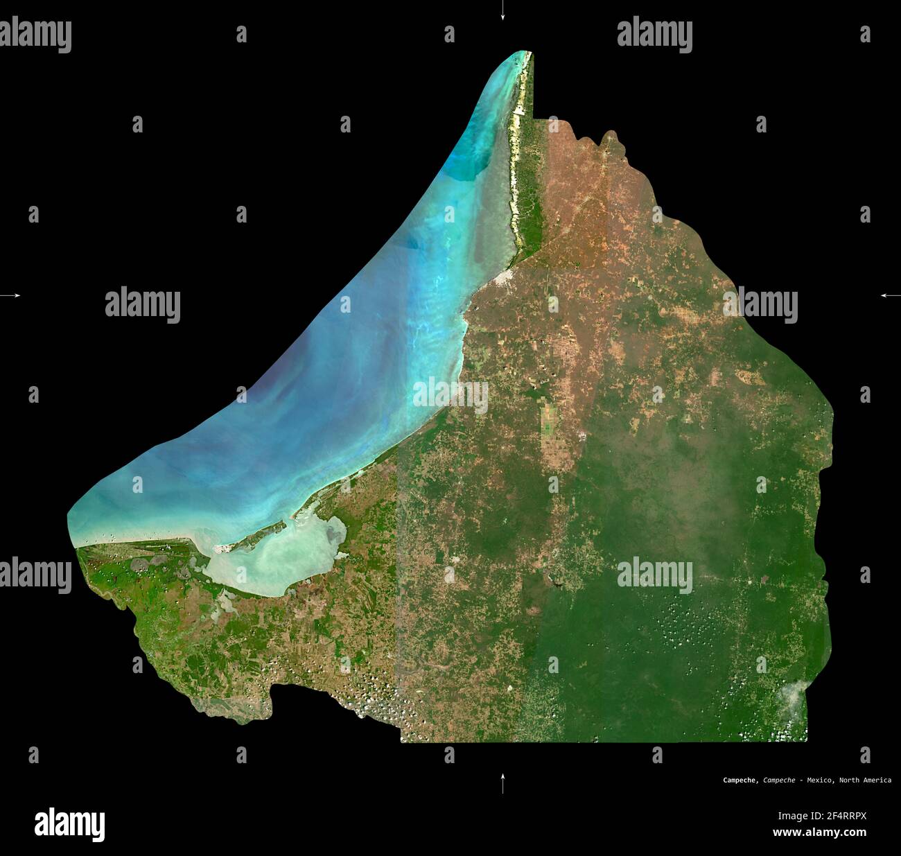 Campeche, state of Mexico. Sentinel-2 satellite imagery. Shape isolated ...