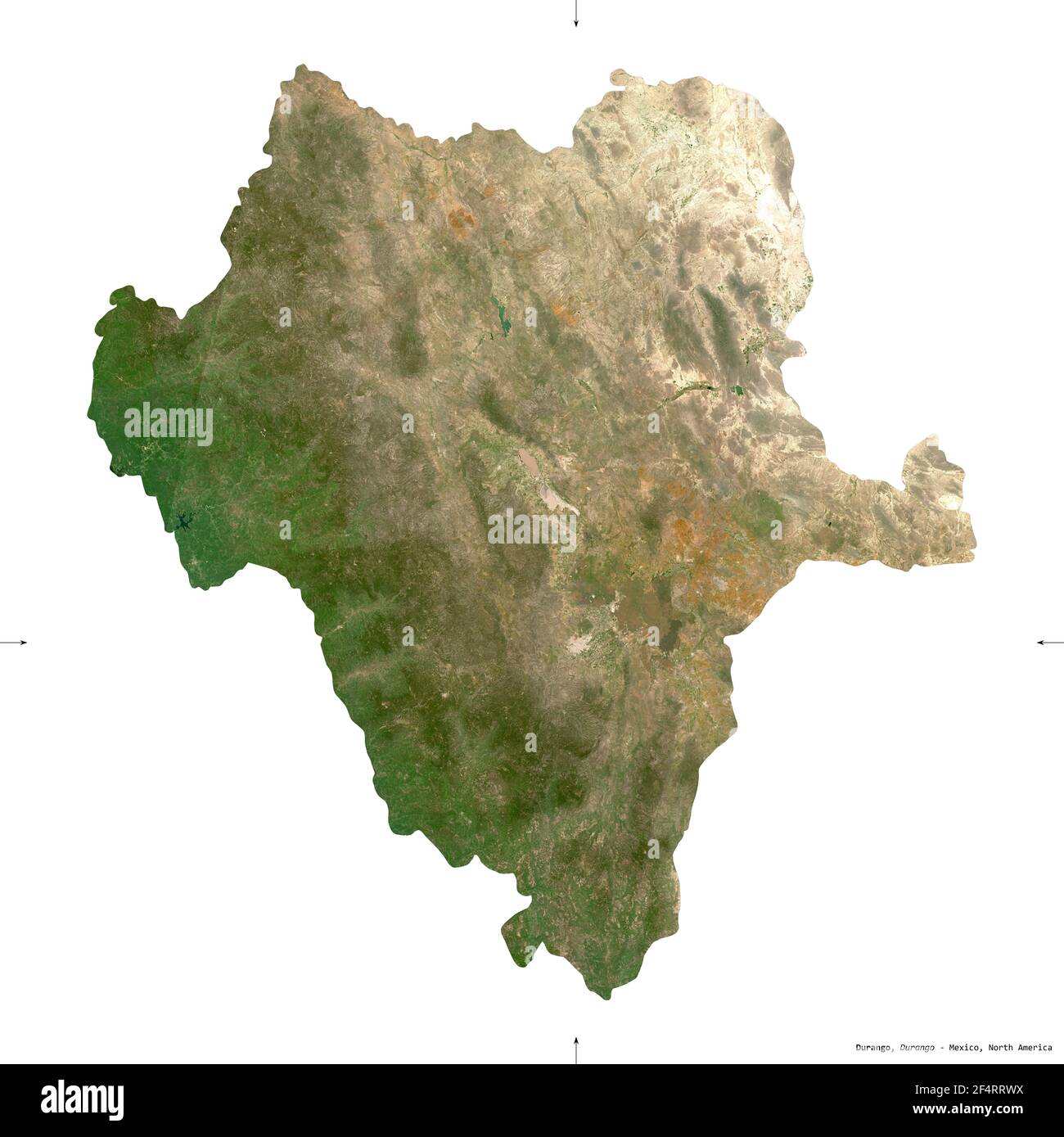 Durango, state of Mexico. Sentinel-2 satellite imagery. Shape isolated ...