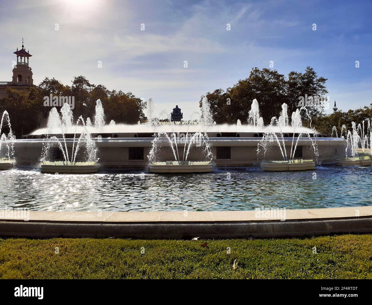 fountain, water, blue, sky, barcelona, montjuic,Magic Fountain ...