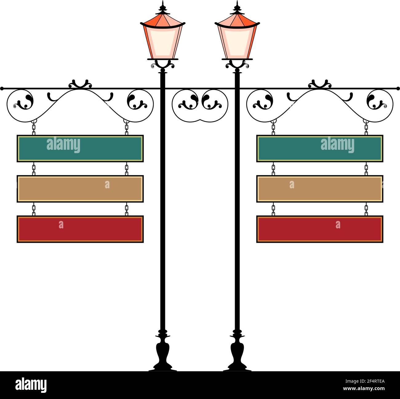Wrought Iron Signage With Lamp, Lantern Vector Illustration Stock ...