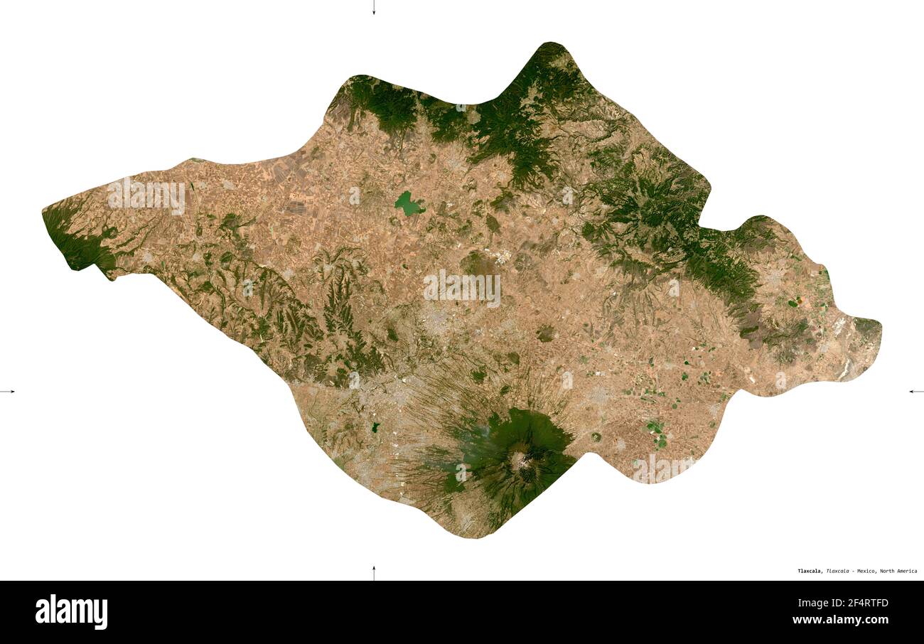 Tlaxcala, state of Mexico. Sentinel-2 satellite imagery. Shape isolated ...