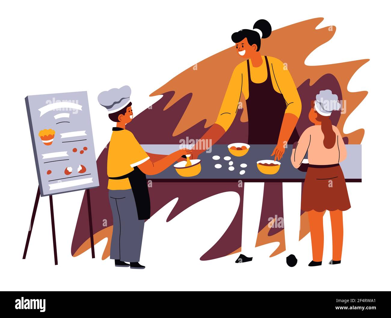 Kids in school teaching to cook and bake vector Stock Vector Image ...