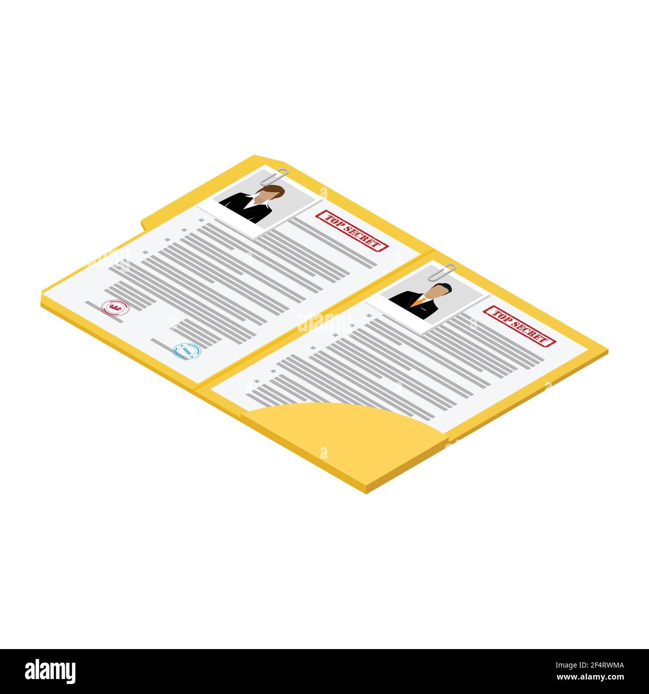 Files with top secret document isometric view isolated on white ...