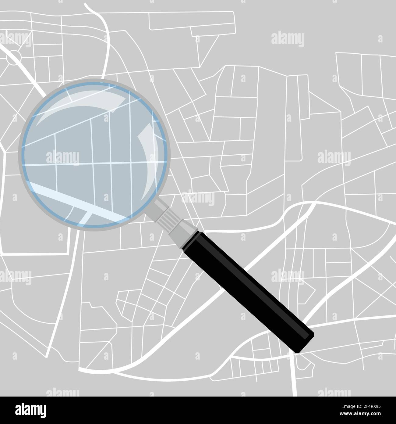 Search on map location concept. City map background and magnifying ...