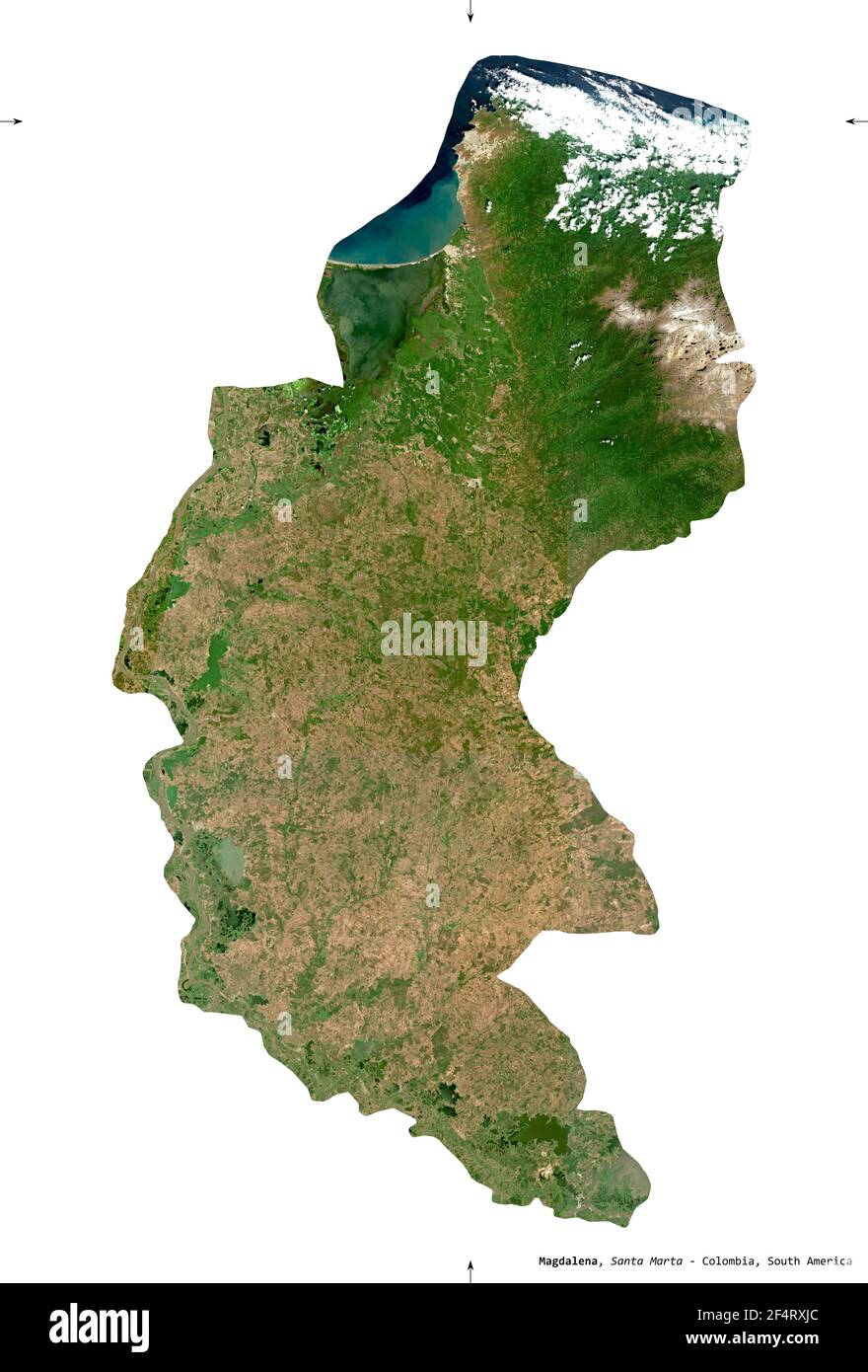 Magdalena, department of Colombia. Sentinel-2 satellite imagery. Shape ...