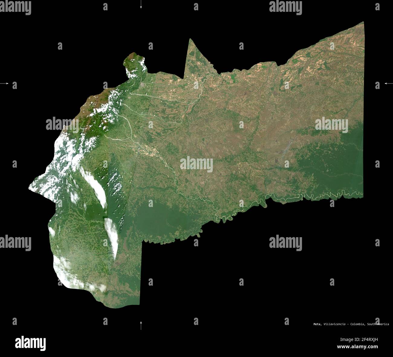 Meta, department of Colombia. Sentinel-2 satellite imagery. Shape ...