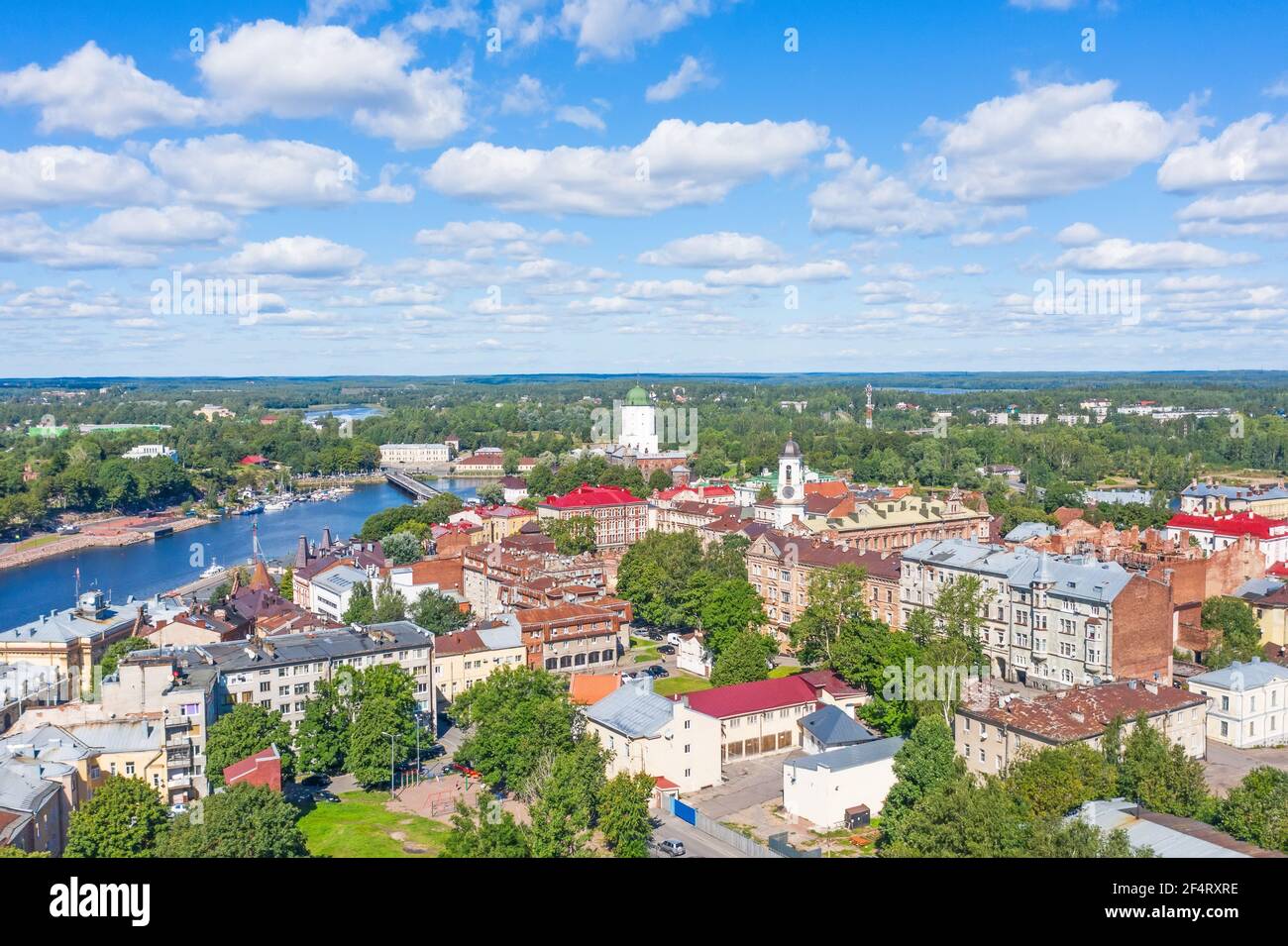 Aerial view of Vyborg city panorama, Russia. Beautiful old town ...