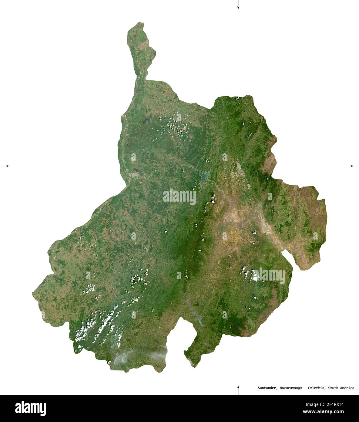 Santander, department of Colombia. Sentinel-2 satellite imagery. Shape ...