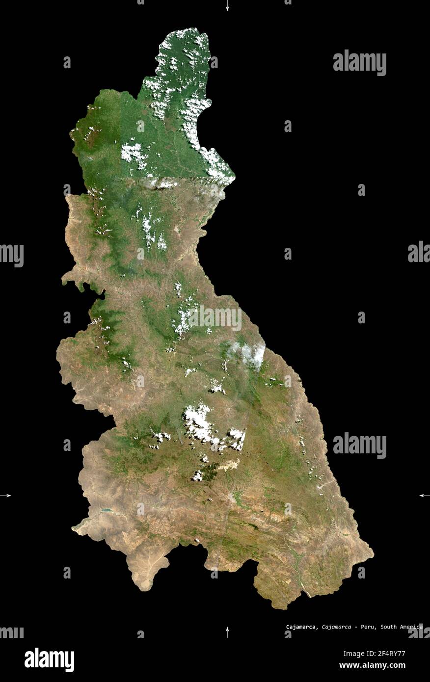 Cajamarca, region of Peru. Sentinel-2 satellite imagery. Shape isolated ...