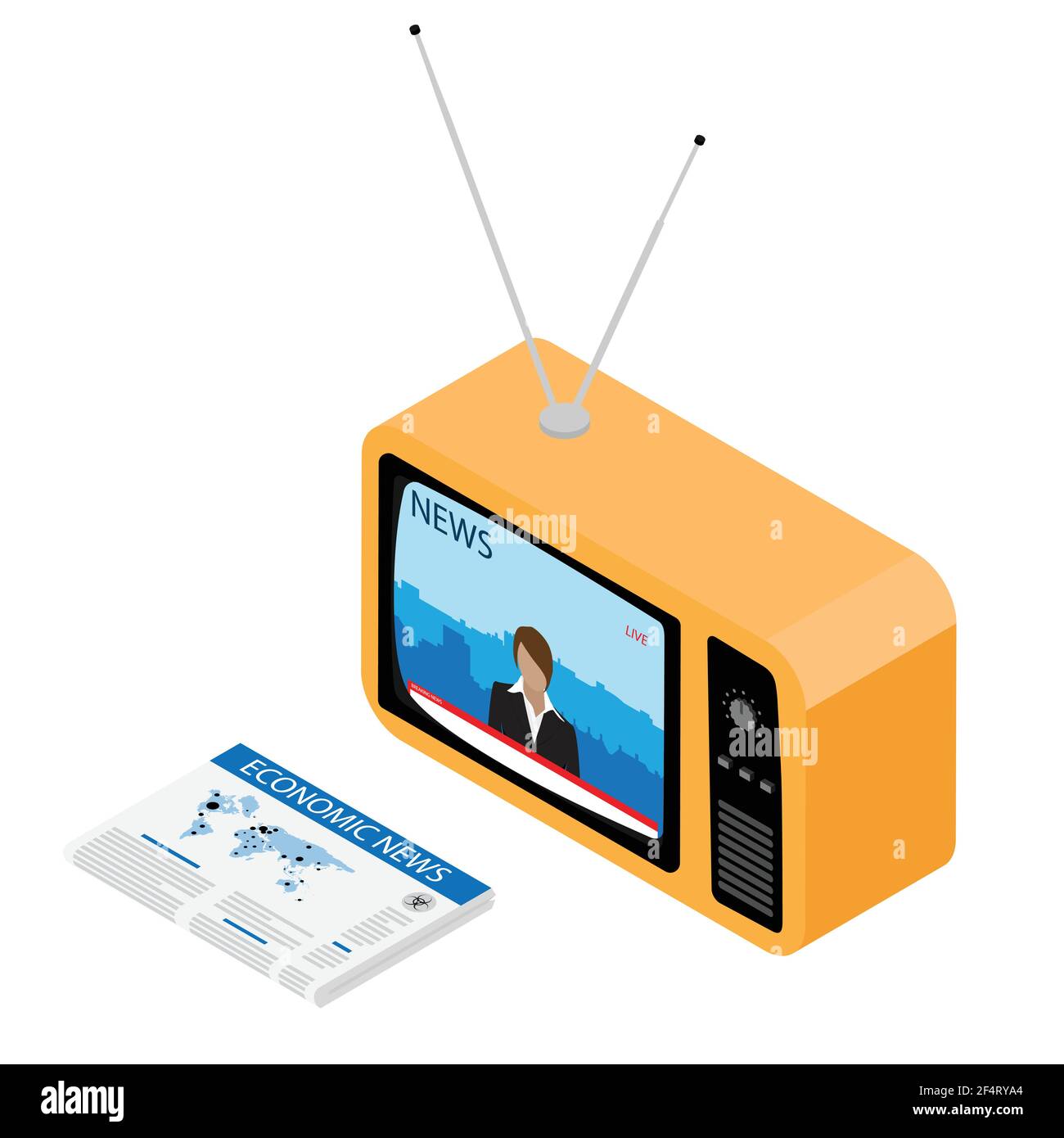 TV broadcast news on orange retro tv and newspaper. Media on television ...