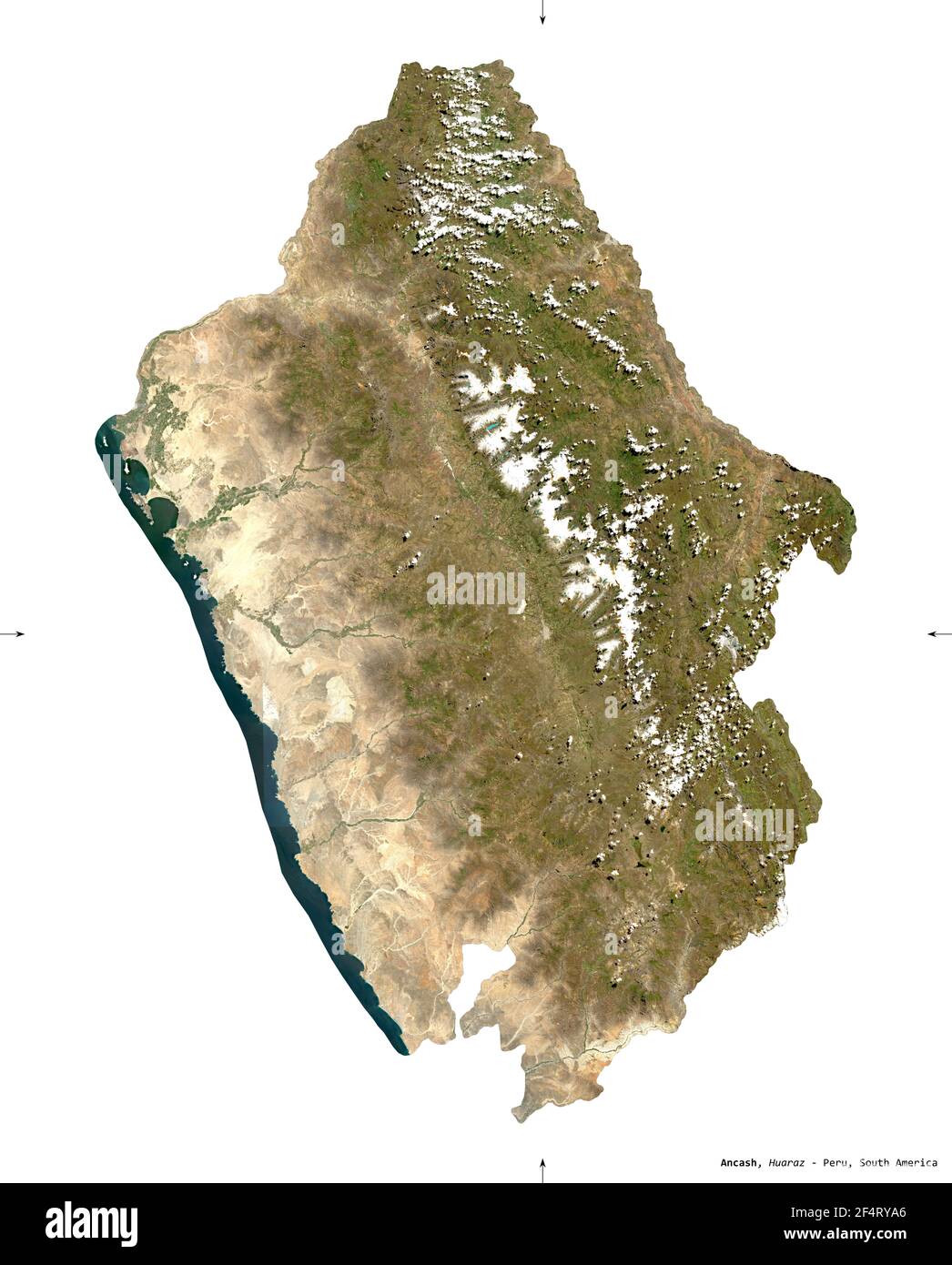 Ancash, region of Peru. Sentinel-2 satellite imagery. Shape isolated on ...